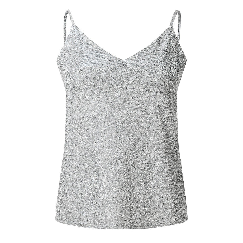 Babaley Women's Sequin Camisole V-Neck Loose Fit Spaghetti Strap Tank ...