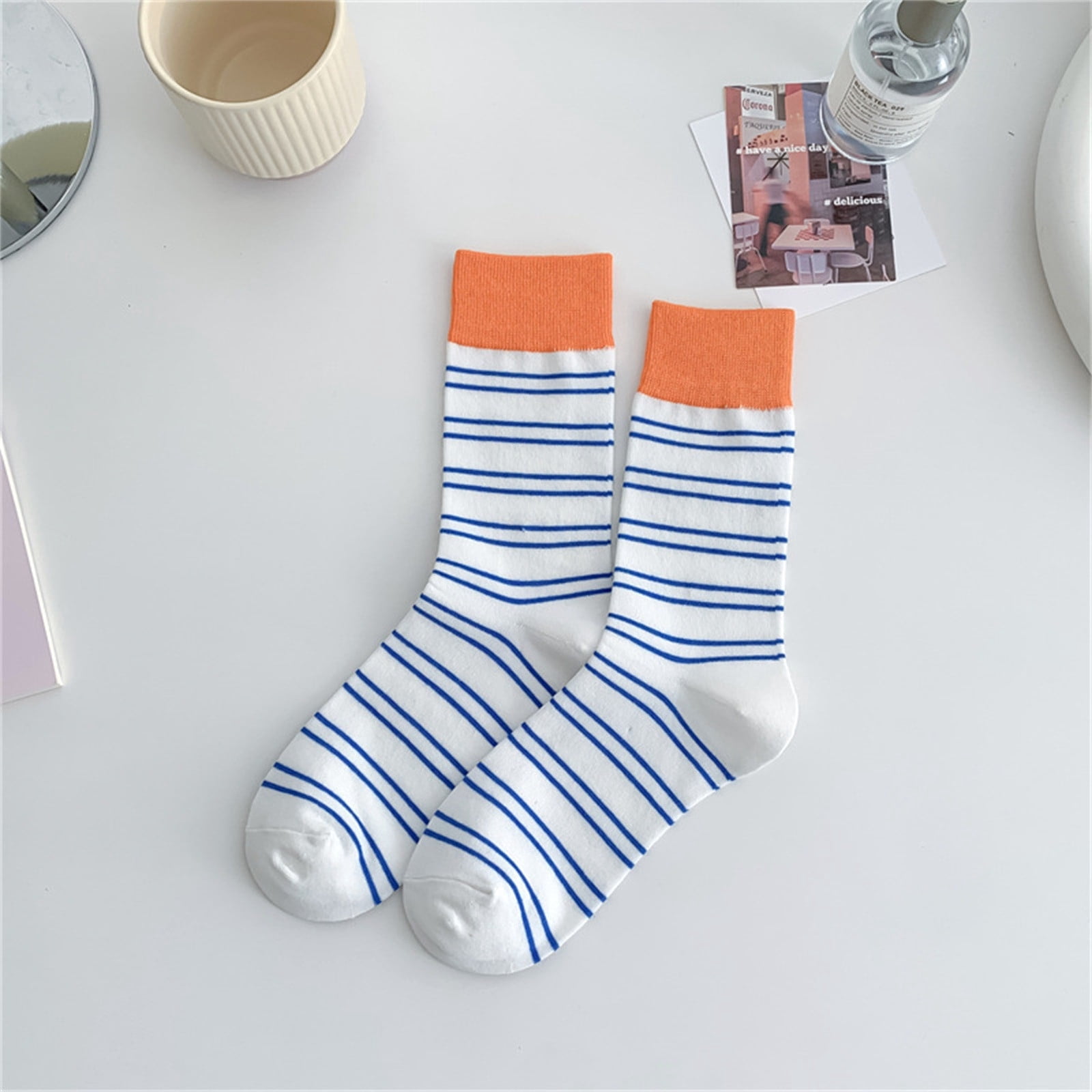 Babaley Women's Socks Color Block Striped Crew Socks Elegant Comfort ...
