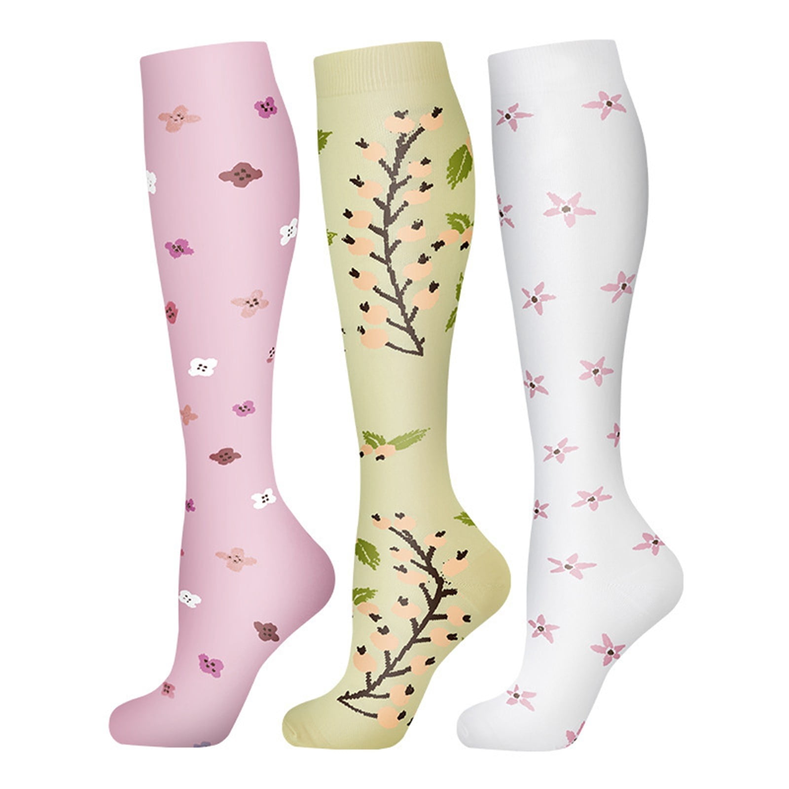 Babaley Women's Socks Floral Print Knee High Socks Calf Elastic ...