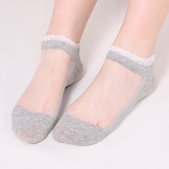 Babaley Women's Socks Heart Pattern Lace Sheer No Show Socks Breathable ...