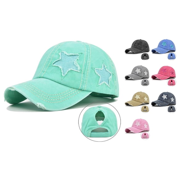Babaley Womens Baseball Cap Star Pattern High Messy Bun Ponycap Quick ...