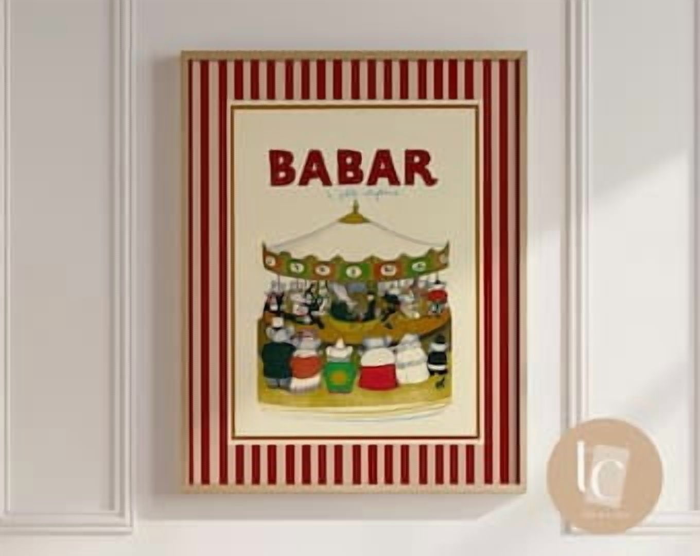Babar The Elephant Carousel Nursery Wall Art Retro Kids Decor Quote ...