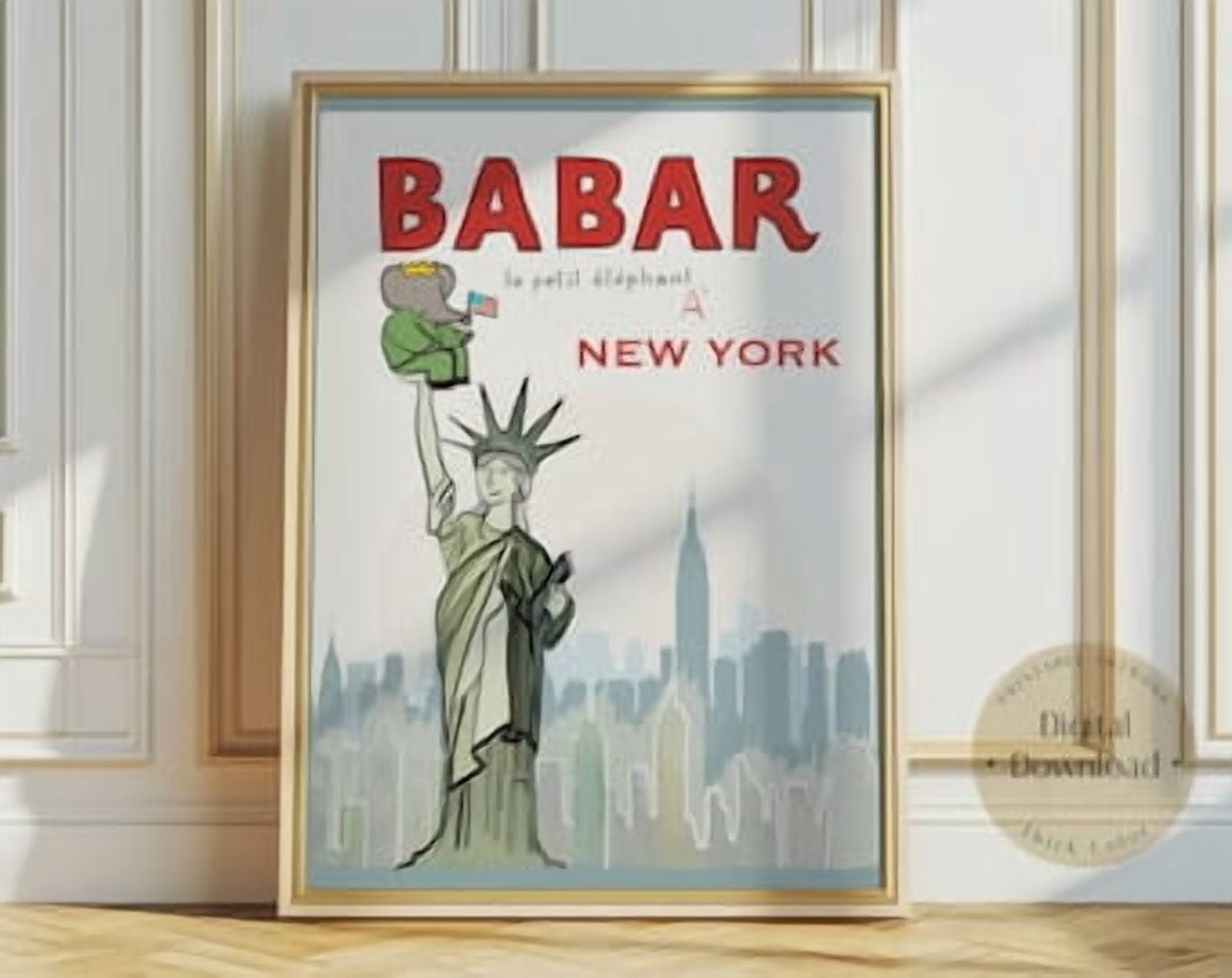 Babar Elephant, New York Poster Vintage Style Wall Decor Physical ...