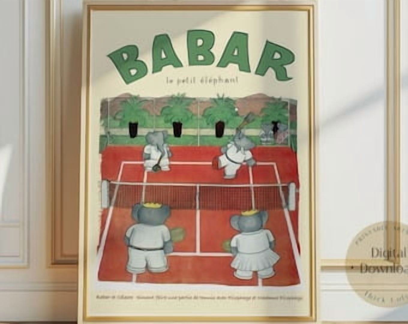 Babar The Elephant Tennis Nursery Wall Art Retro Kids Decor Quote Wall ...