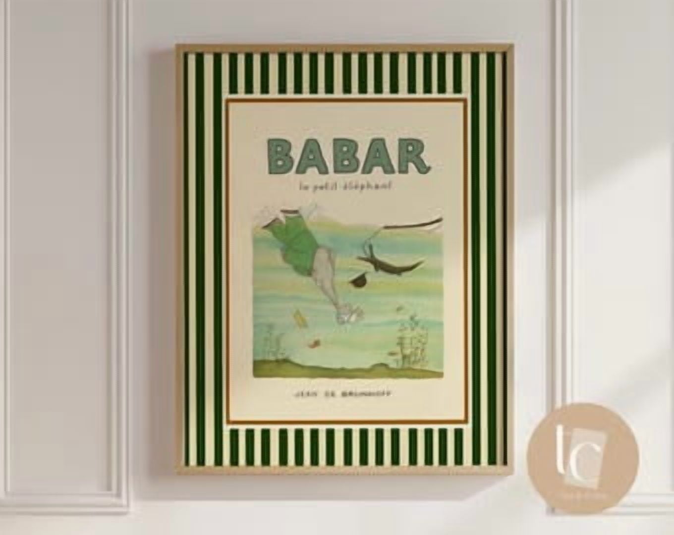 Babar The Elephant In Water Nursery Wall Art Retro Kids Decor Quote ...