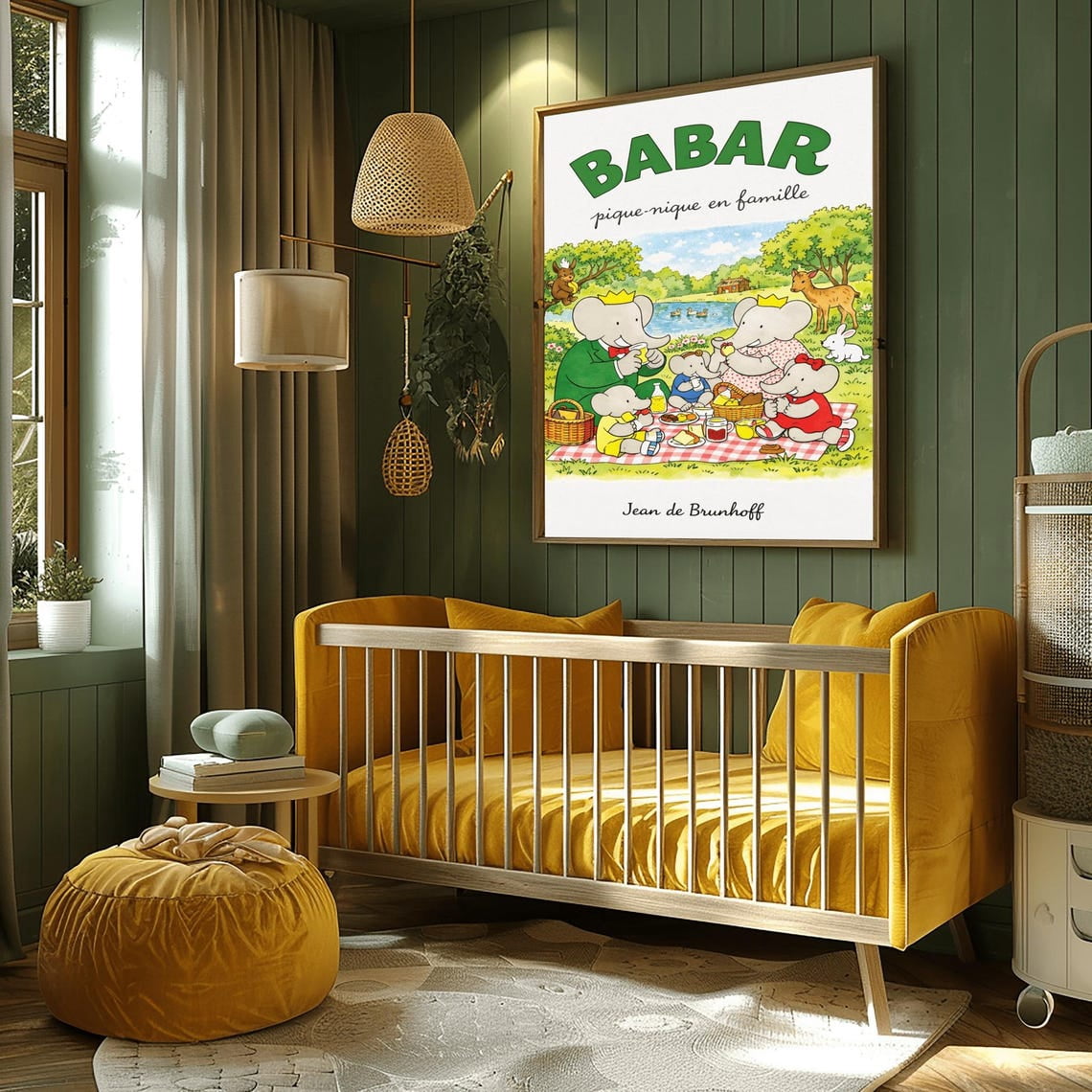 Babar Family Picnic Poster, Jean De Brunhoff Style Illustration ...