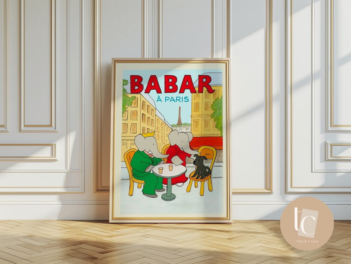 Babar In Paris Print, Retro Nursery Wall Art, Unframed Paper Poster ...