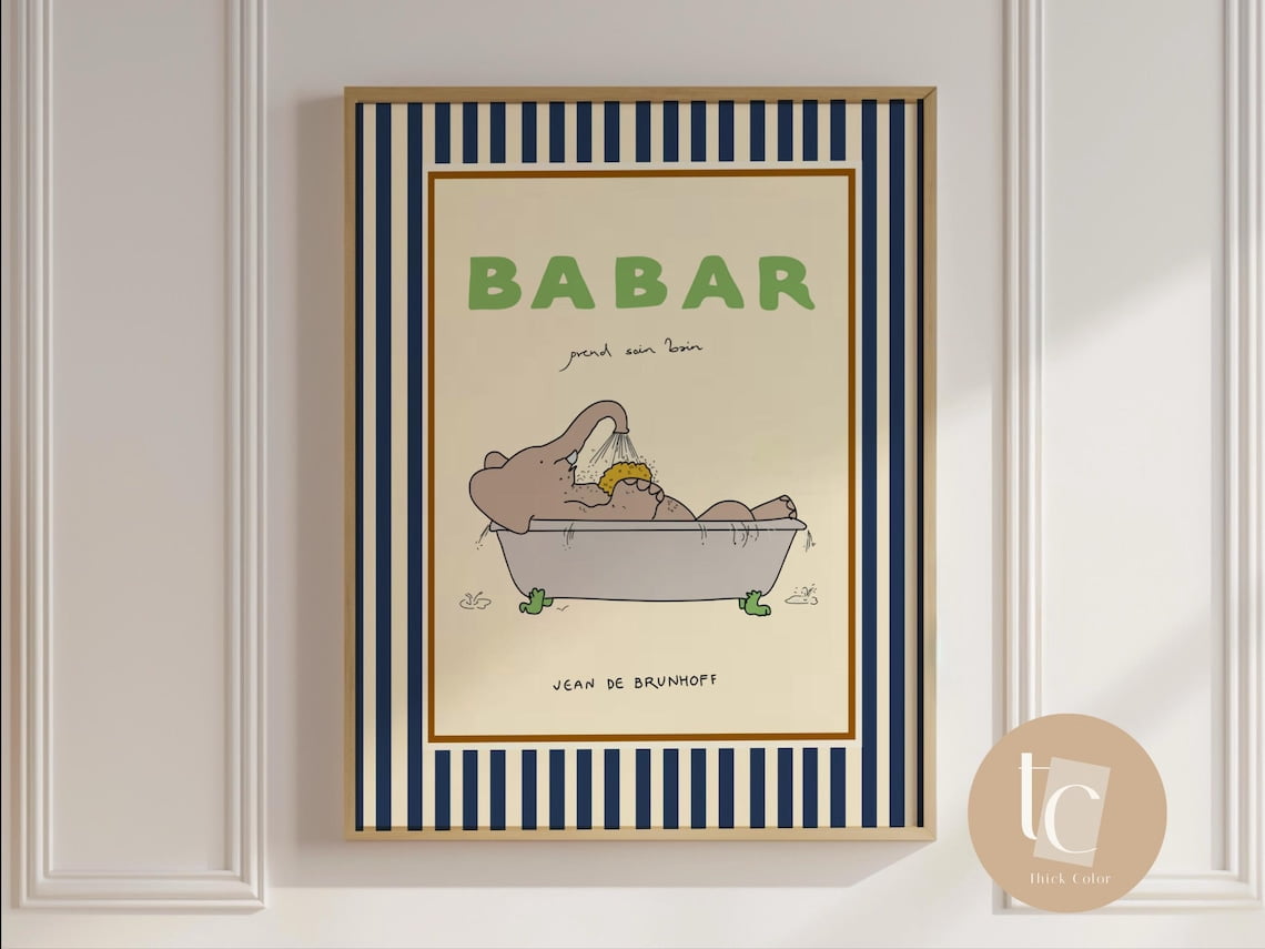 Babar The Elephant Prend Le Bain Nursery Wall Art, Unframed Paper ...