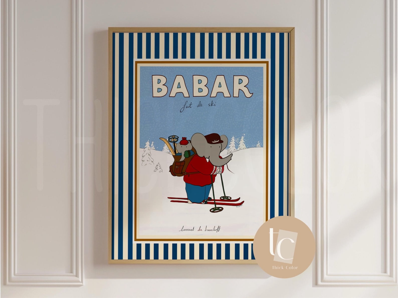 Babar the Elephant Ski in the Snow Nursery Wall Art Retro Kids Decor ...