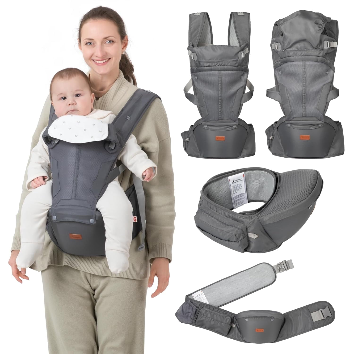 BabbleRoo Baby Carrier Multifunctional 6-in-1 Toddler Carrier with Hip ...
