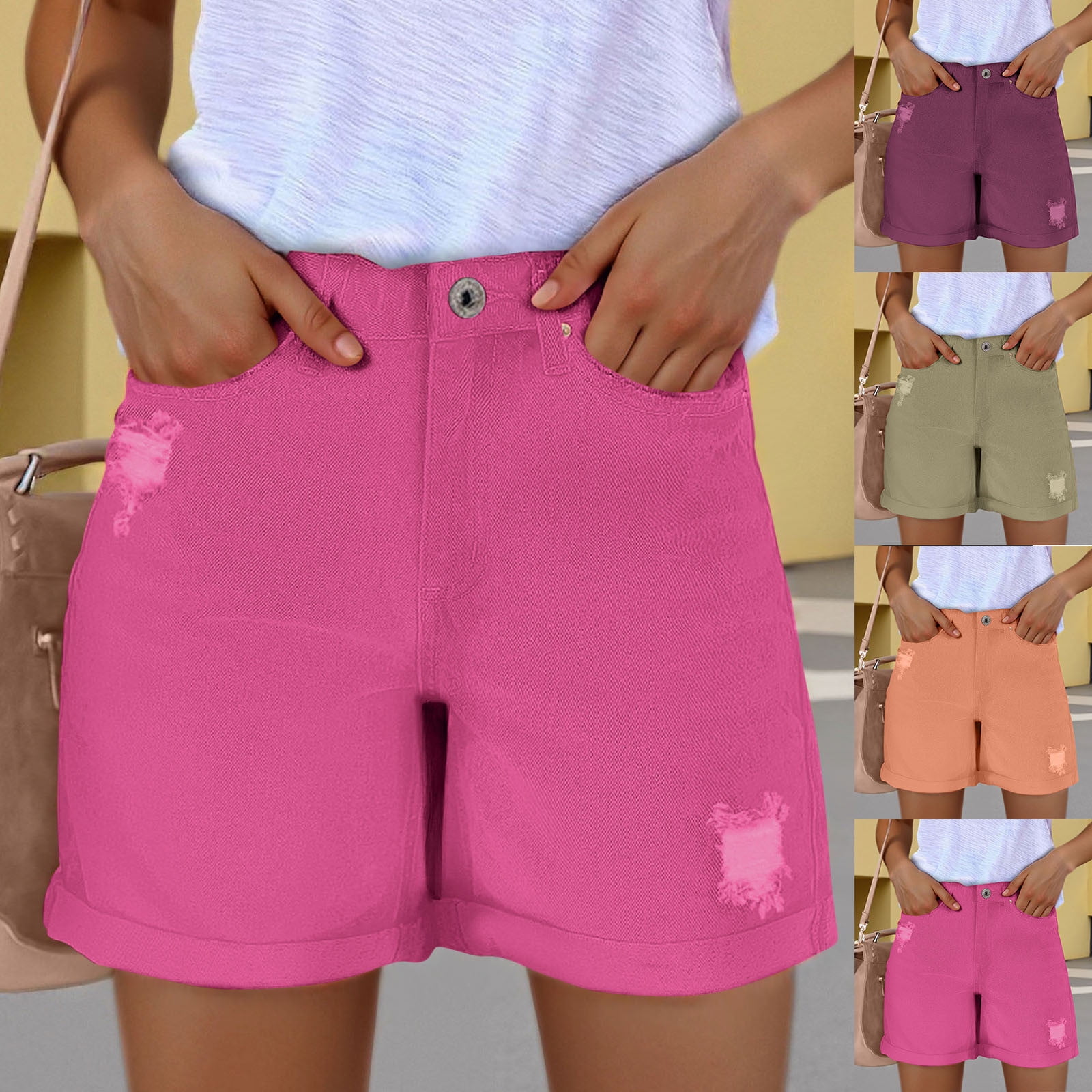 Babcutegg Biker Shorts Women Side Pockets Denim Mid Waist Short For ...