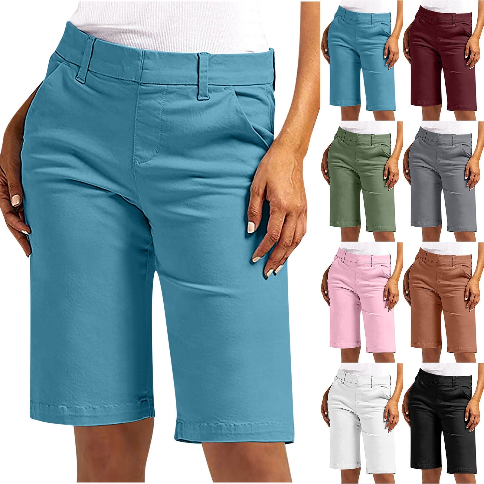 Babcutegg Biker Shorts Women Soild Color Polyester Side Pockets Shorts For Women Green S ...