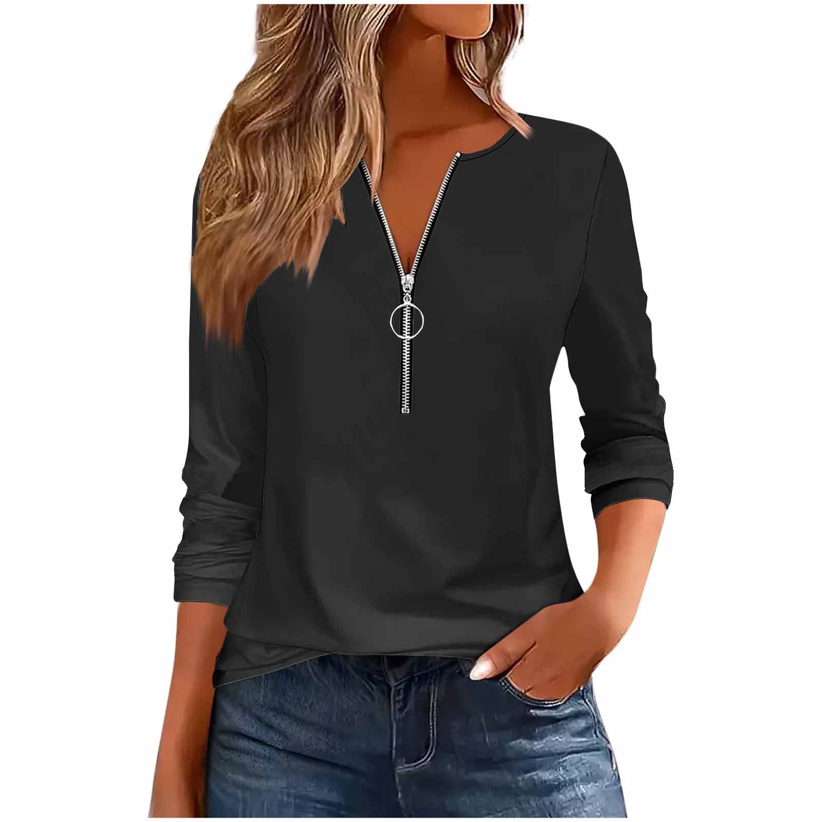 Babcutegg Blouses for Women Casual Soild Color Long Sleeve Crew Neck ...