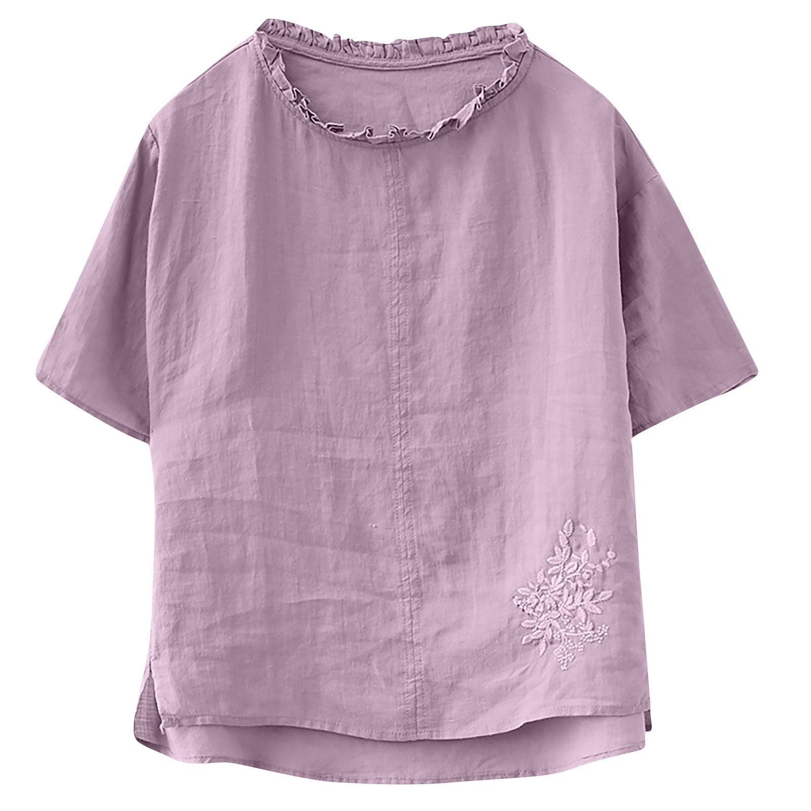 Babcutegg Blouses for Women Crew Neck Regular Fitting Cotton Linen ...