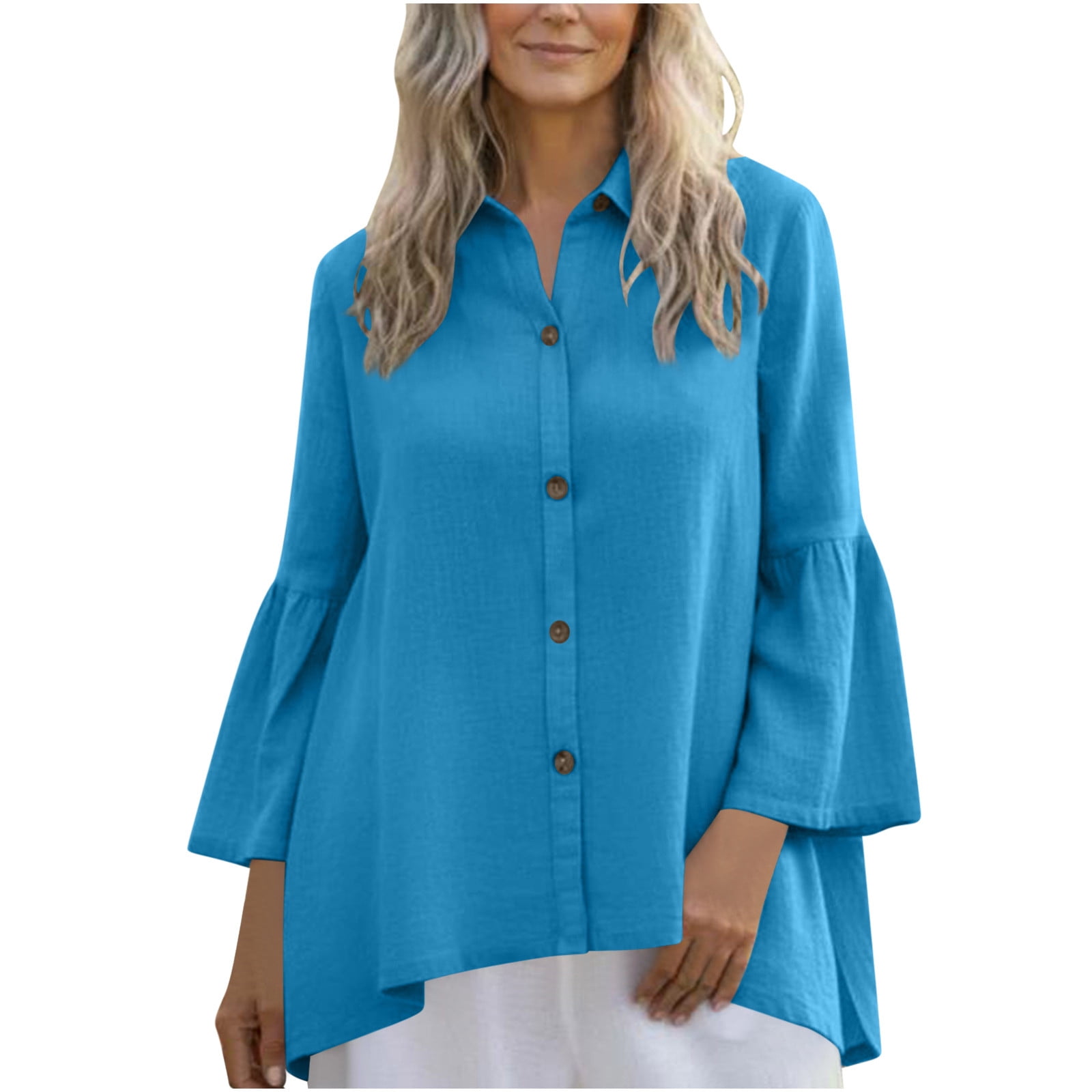 Babcutegg Blouses for Women Lightweight Long Sleeve Soild Color Cotton ...