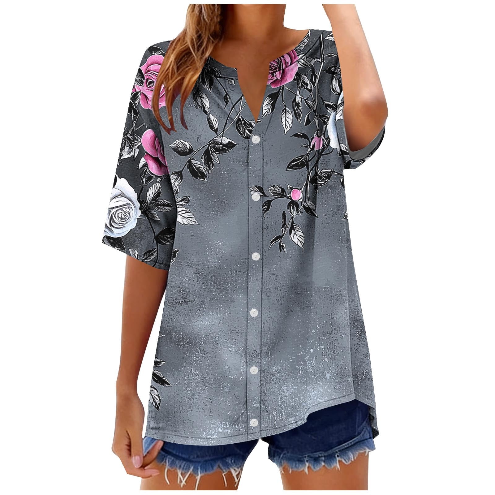 Babcutegg Blouses for Women Regular Fitting Short Half Sleeve V Neck ...