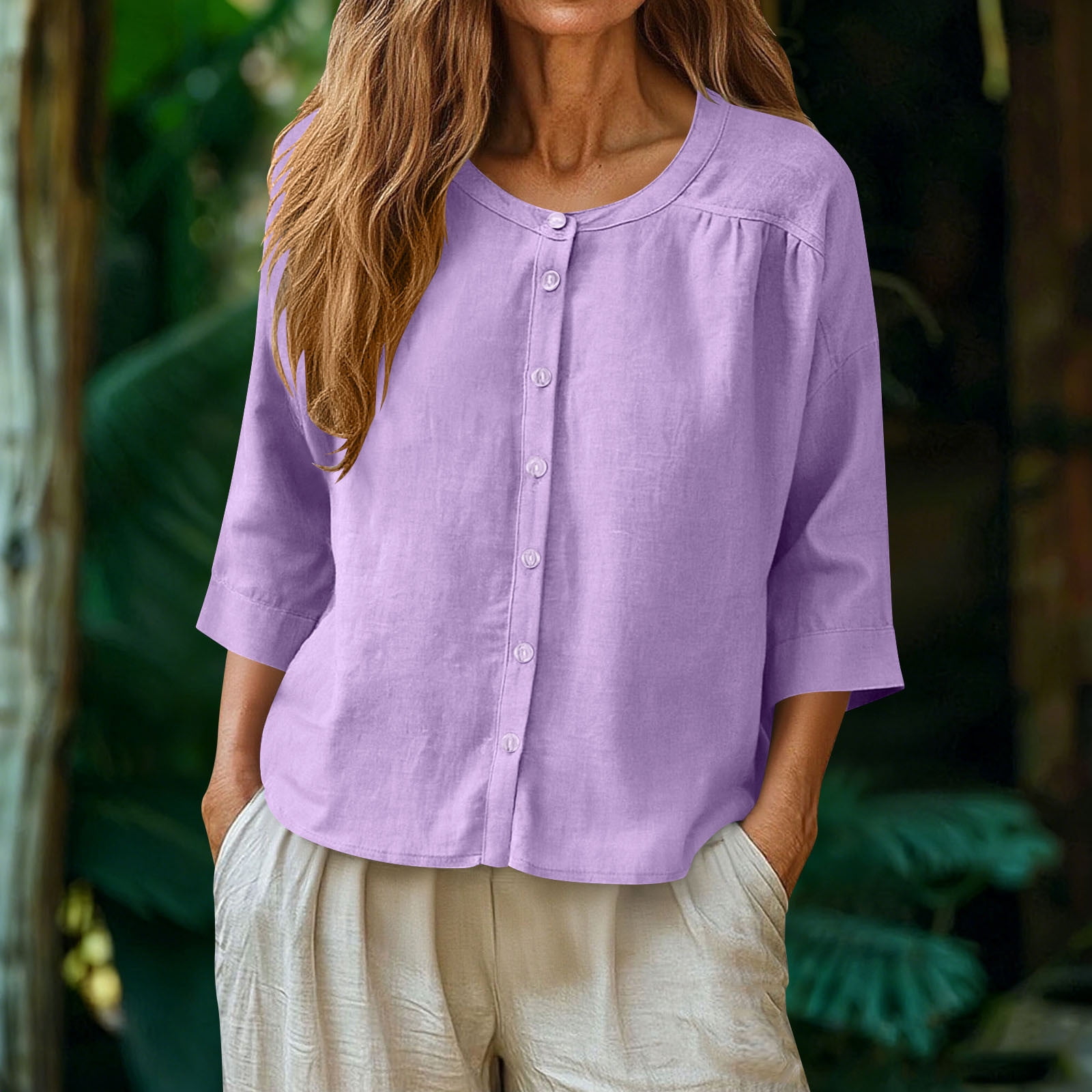Babcutegg Blouses for Women Soild Color Crew Neck Lightweight Casual ...