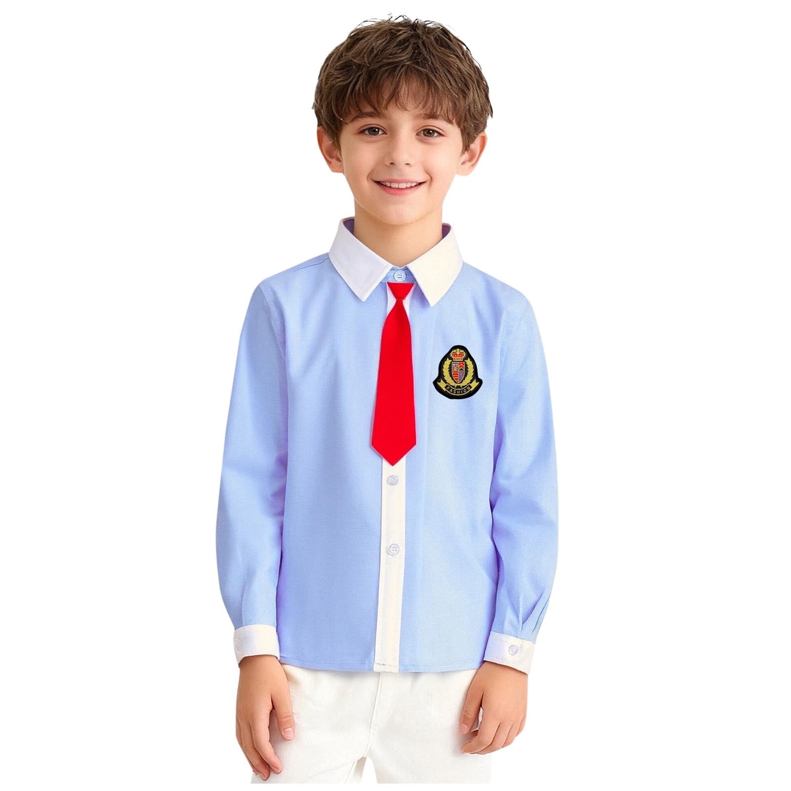 Babcutegg Boys School Uniform Long Sleeve Soild Color Button Up with ...
