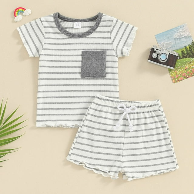 Babcutegg Boys Short Shirt and Shorts Set Baby Summer T-Shirt and Pants Sets Stripe Simplicity ...