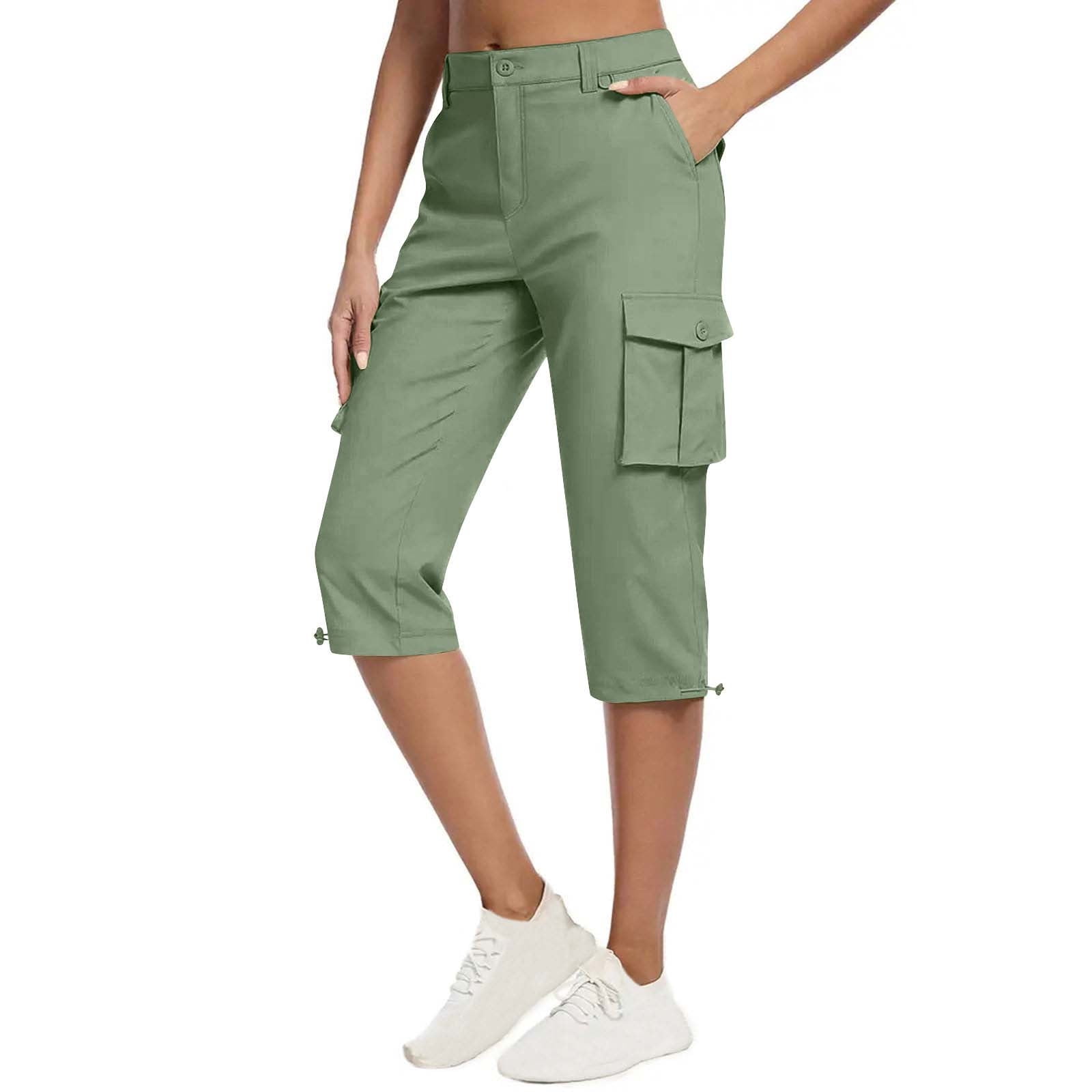 Babcutegg Capri Pants for Women Elegant Stretch Belt High Waist Clothes ...