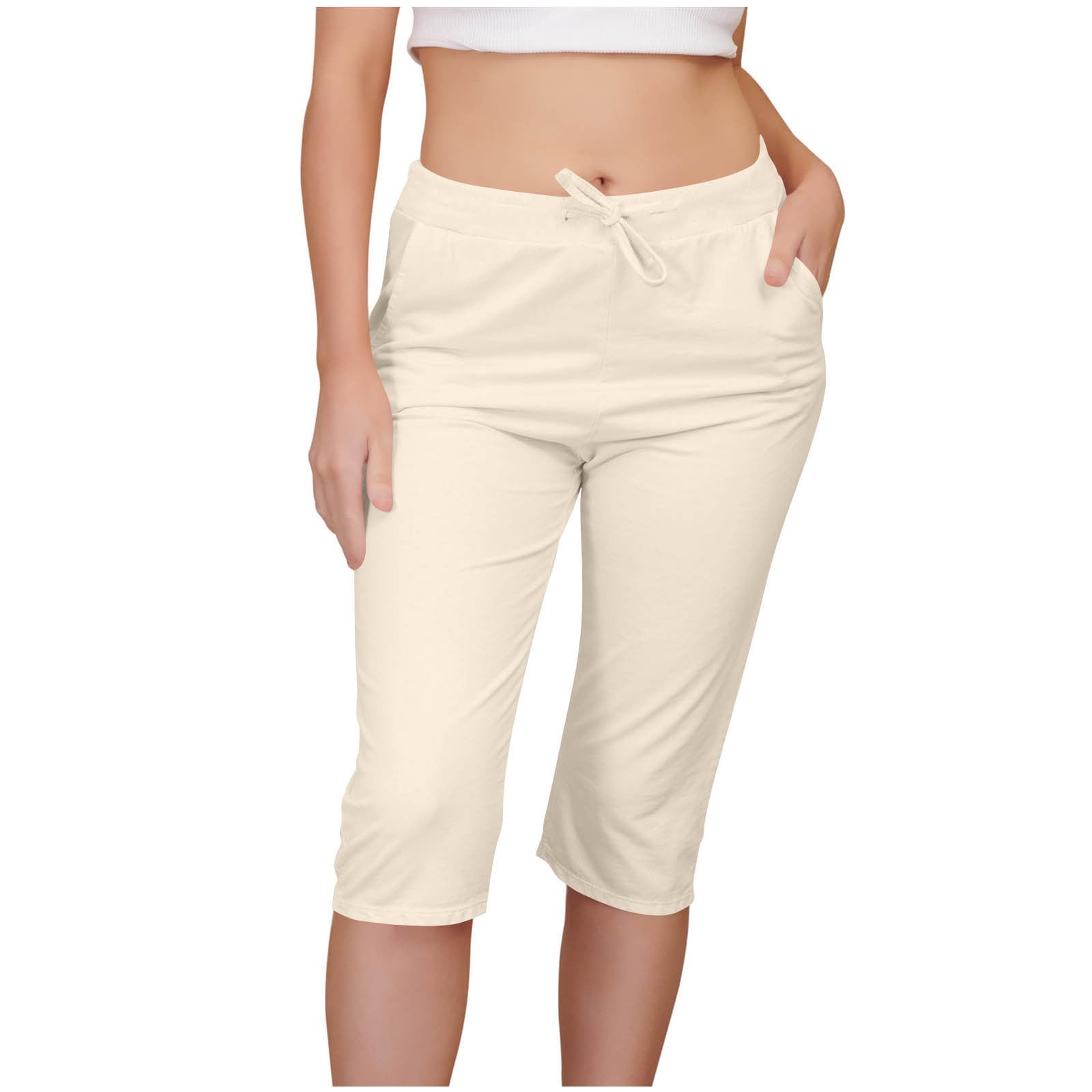 Babcutegg Capris Pants for Women Soild Color High Waist Side Pockets ...