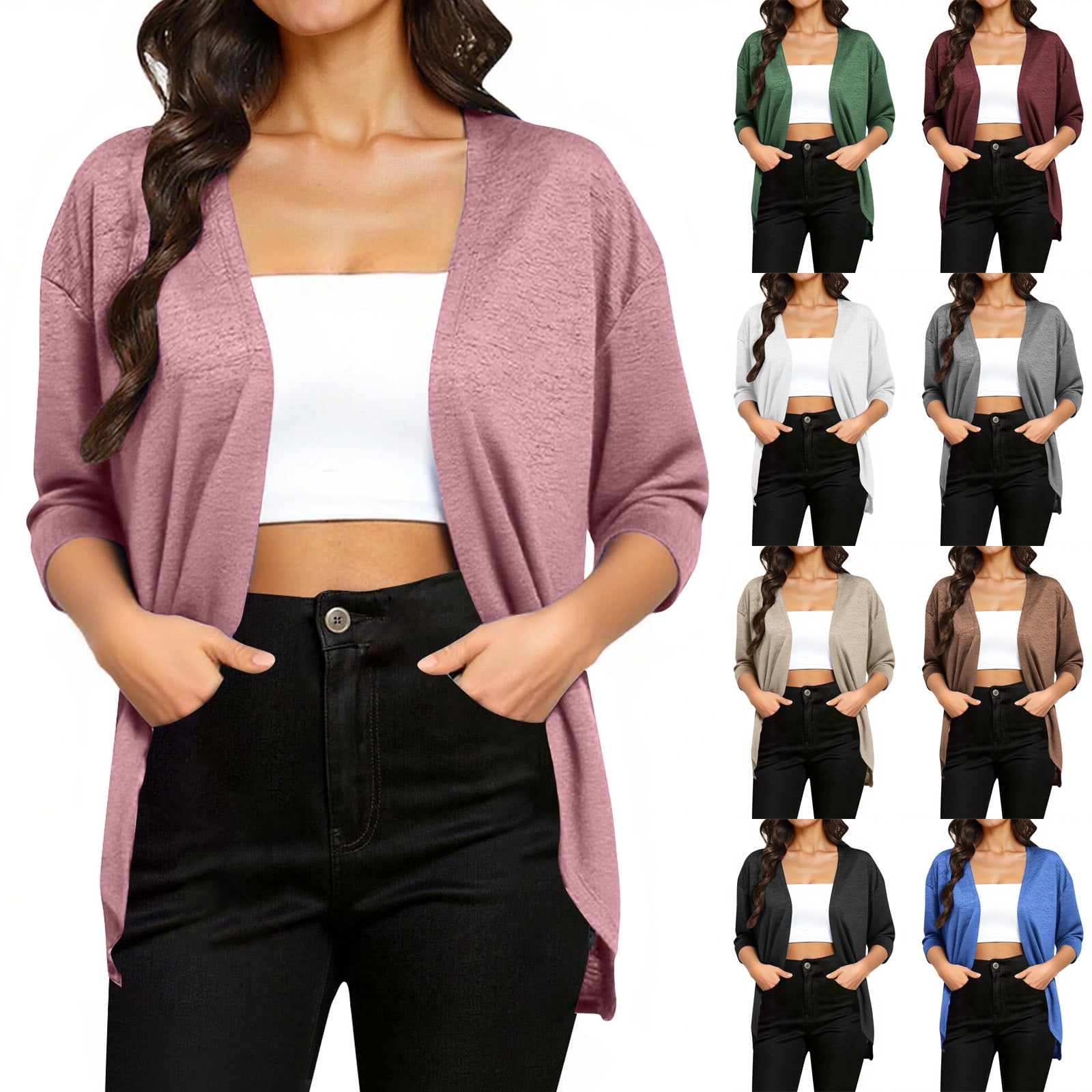 Babcutegg Cardigan Sweaters for Women Open Front 3/4 Sleeve Soild Color ...