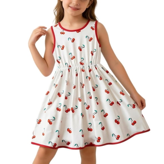 Babcutegg Cherry-Print A-Line Sleeveless Dress With Flared Skirt And ...