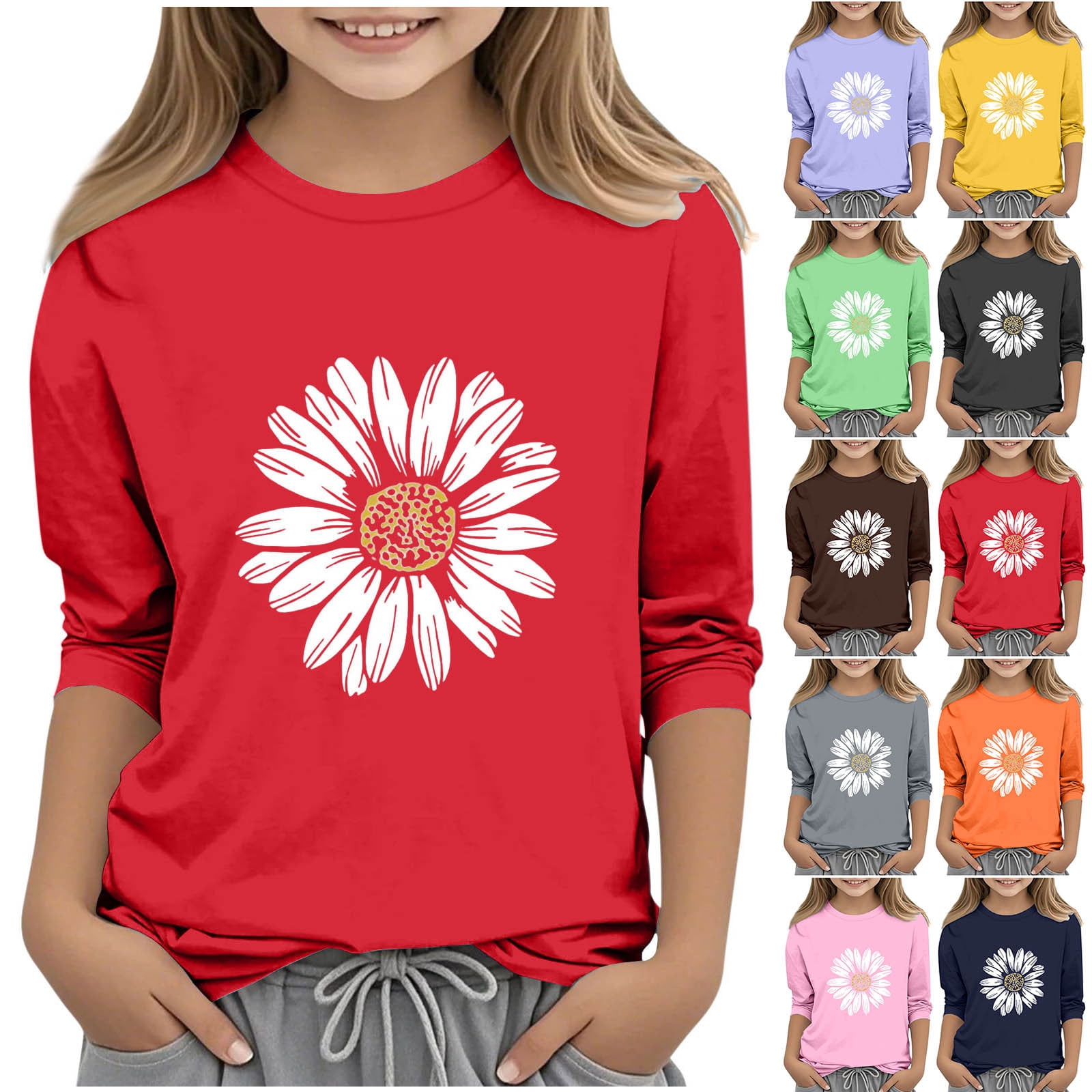 Babcutegg Children’s Heart-Printed 3/4 Sleeve Round Neck Casual Top ...