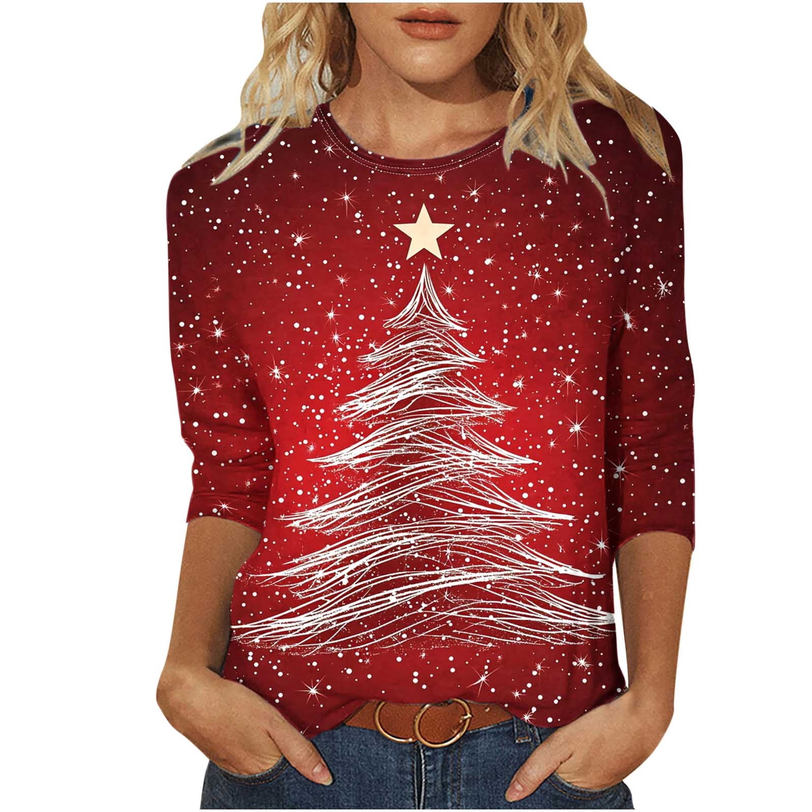 Babcutegg Christmas Blouses for Women Regular Fit 3/4 Sleeve Graphic ...