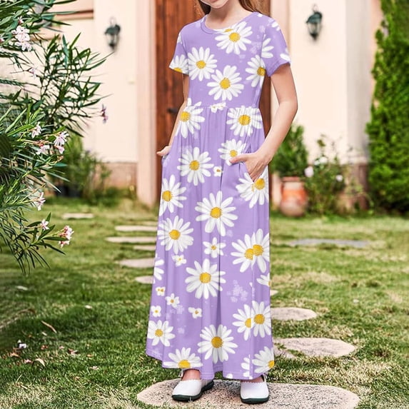 Babcutegg Cute Floral Print Short Sleeve A-Line Dress With Functional ...