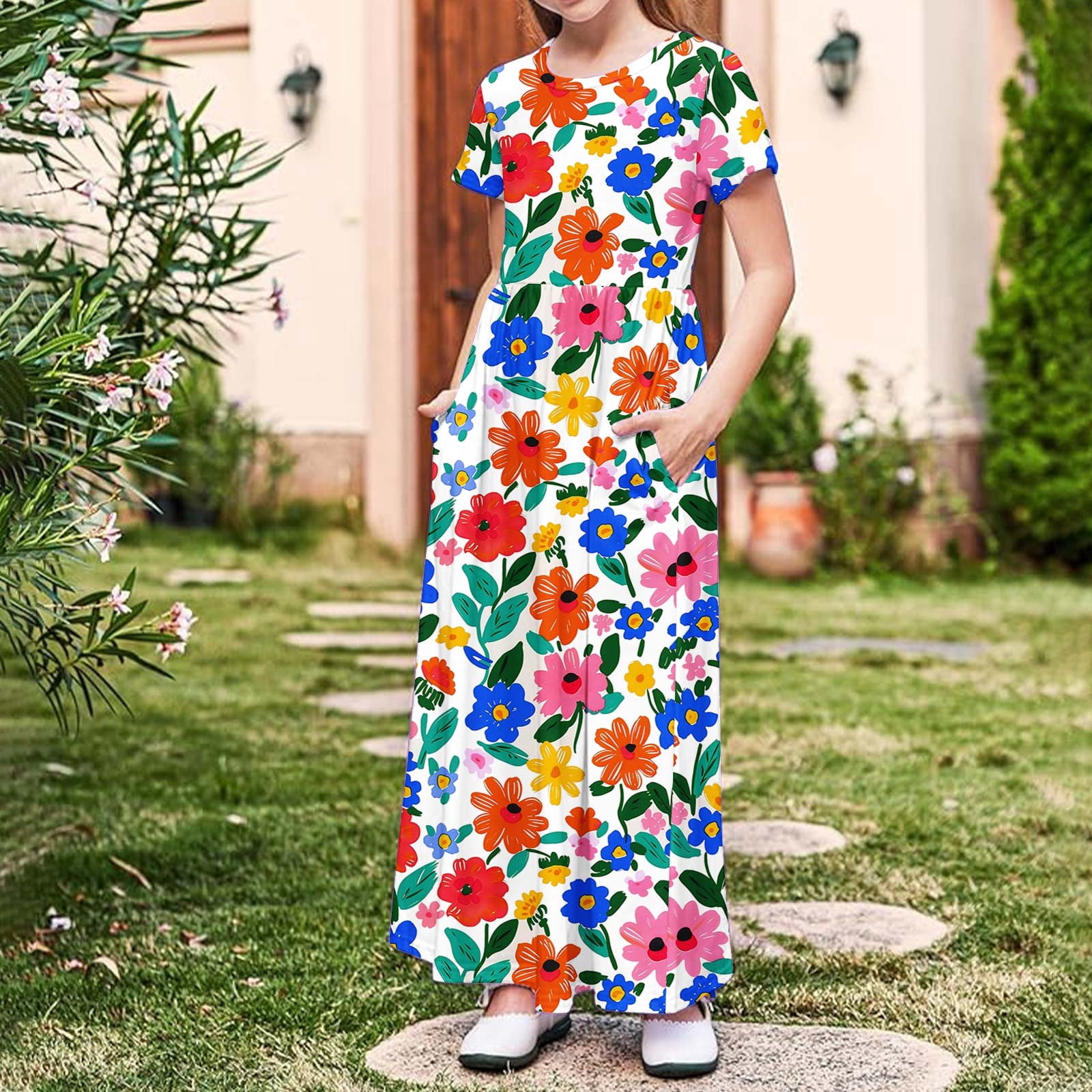Babcutegg Cute Floral Print Short Sleeve A-Line Dress With Functional ...