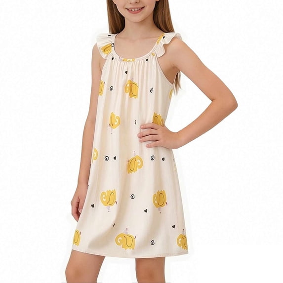 Babcutegg Cute Floral Print Sleeveless Ruffle Strap Nightgown With ...