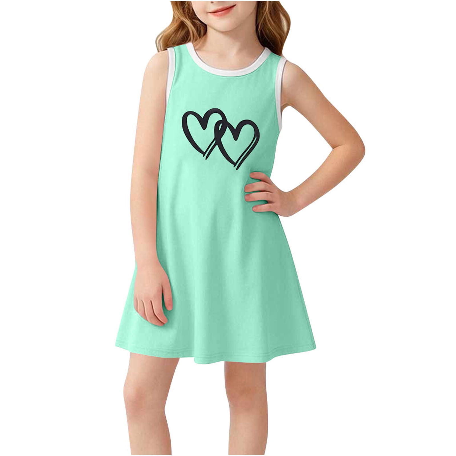 Babcutegg Cute Heart-Print Sleeveless Round-Neck Dress With Breathable ...