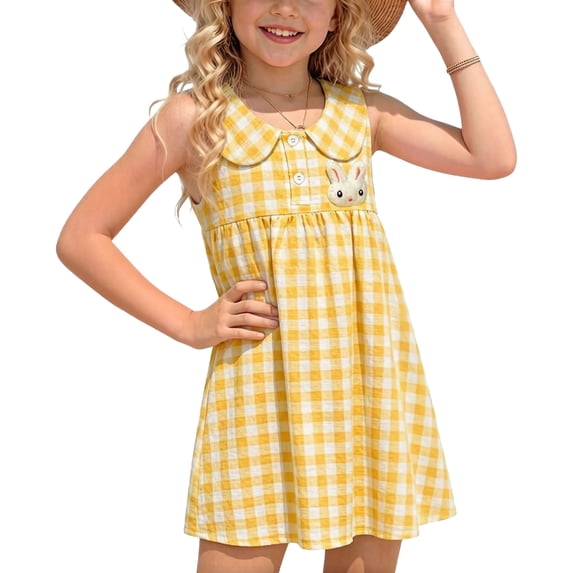 Babcutegg Cute Sleeveless Checkered Dress With Turn-Down Collar And ...