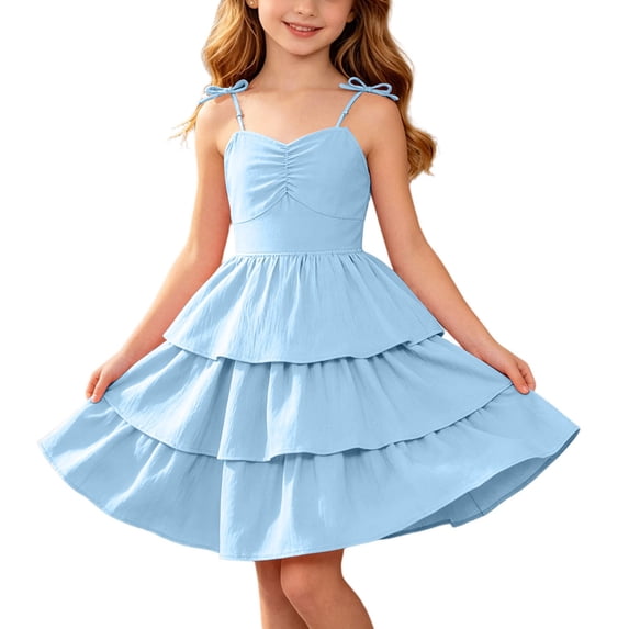 Babcutegg Cute Solid-Color Tiered Sundress With Ruffled Straps And ...