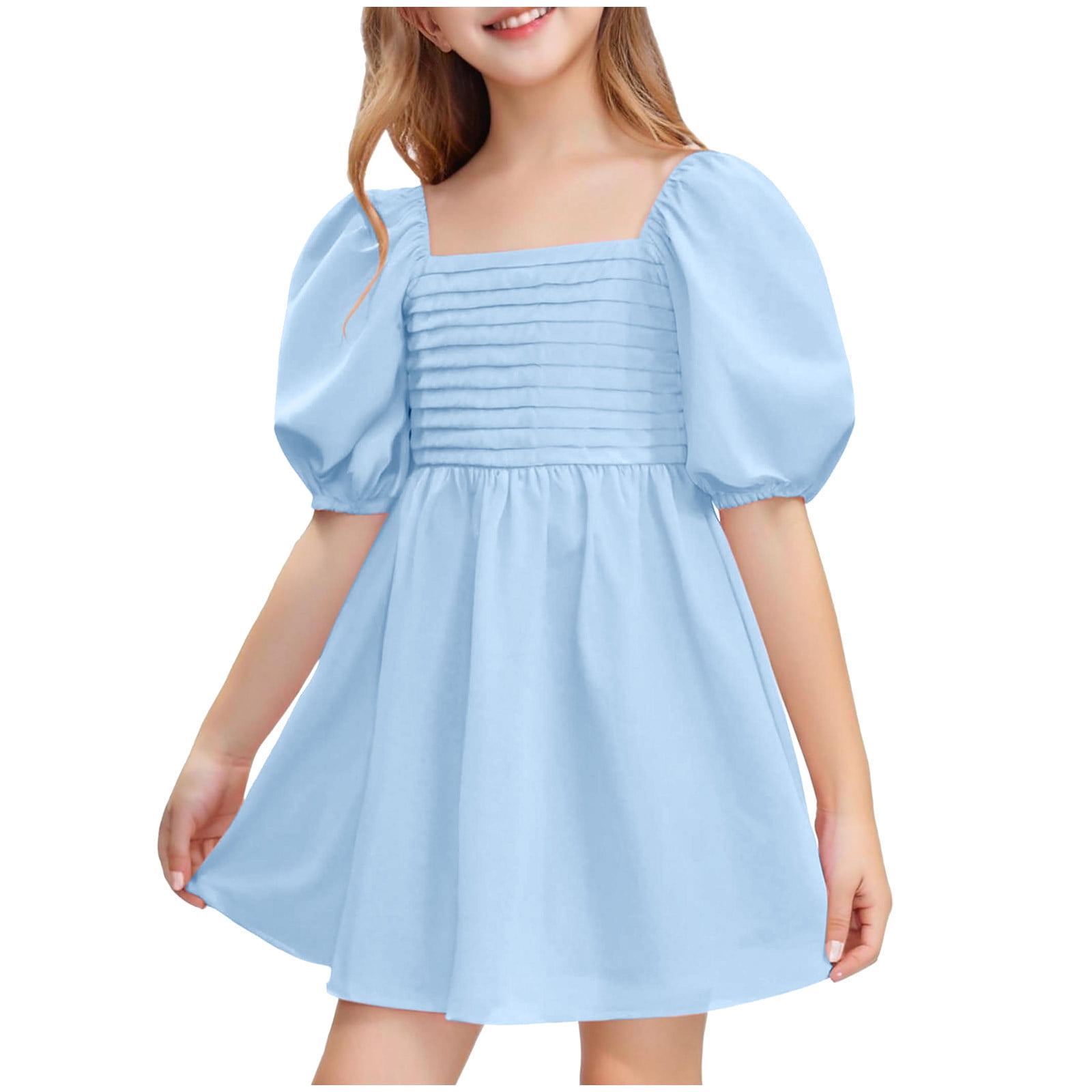 Babcutegg Dresses For Girls Ruffle Hem Princess Soild Color Dress for ...