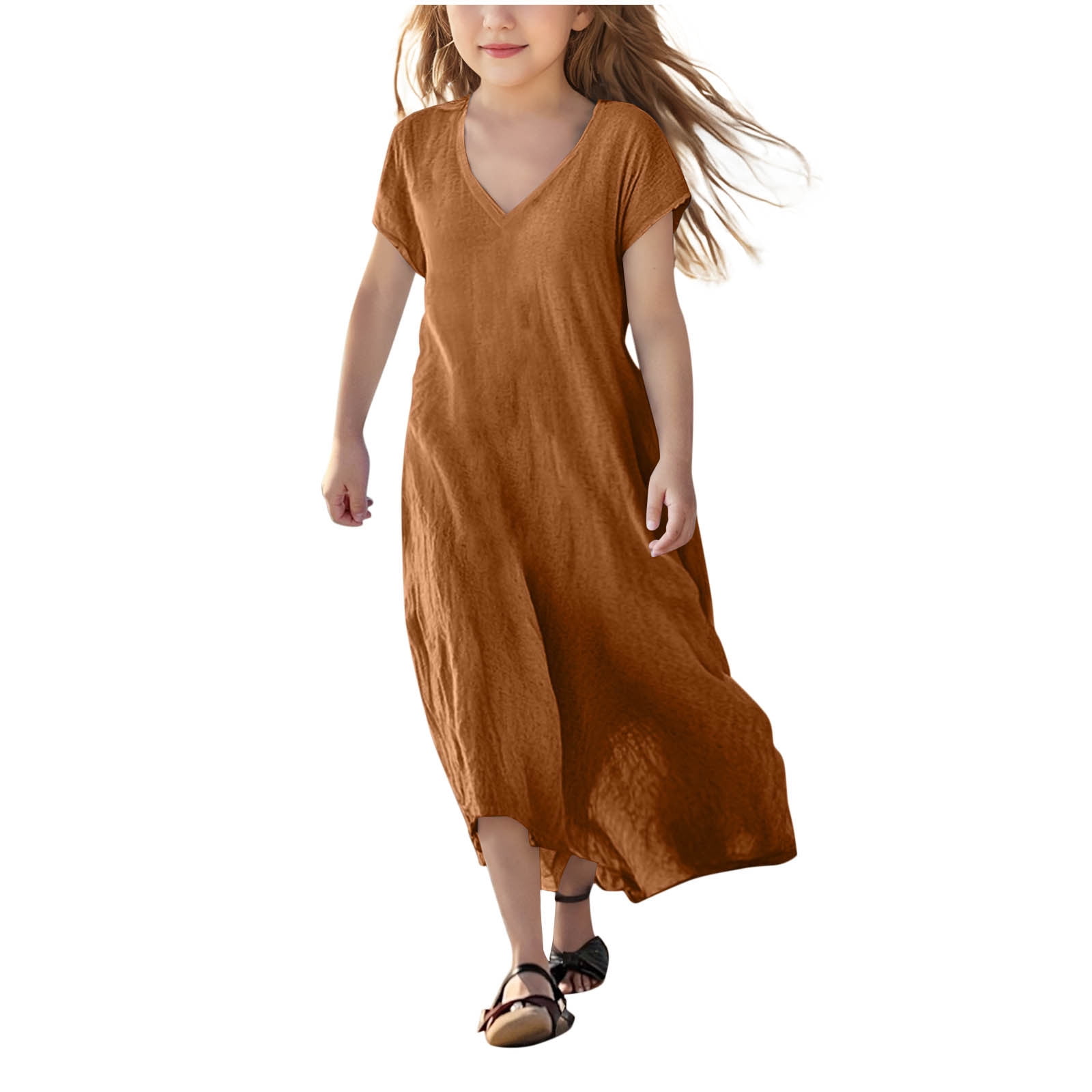 Babcutegg Dresses For Girls V-Neck Relaxed Soild Color Snazzy Dress for ...