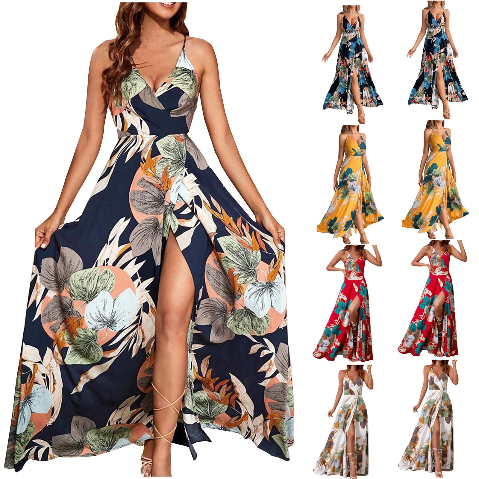 Babcutegg Dresses for Women Polyester&Spandex A Line Deep V-Neck Dress ...