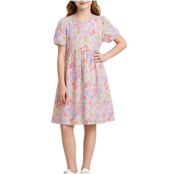 Babcutegg Elegant Floral Print Short Sleeve Round Neck Dress With ...