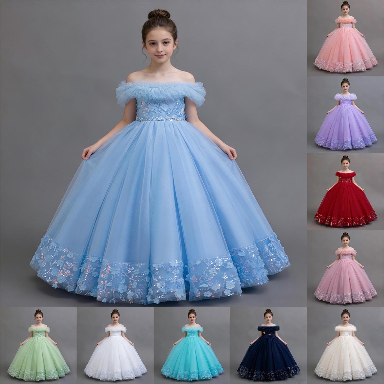 Babcutegg Elegant Off-Shoulder Ball Gown Dress With Lace Trim, Round ...