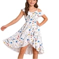 Babcutegg Elegant Ruffled Bow Waist-Cinching Asymmetrical Print Dress ...