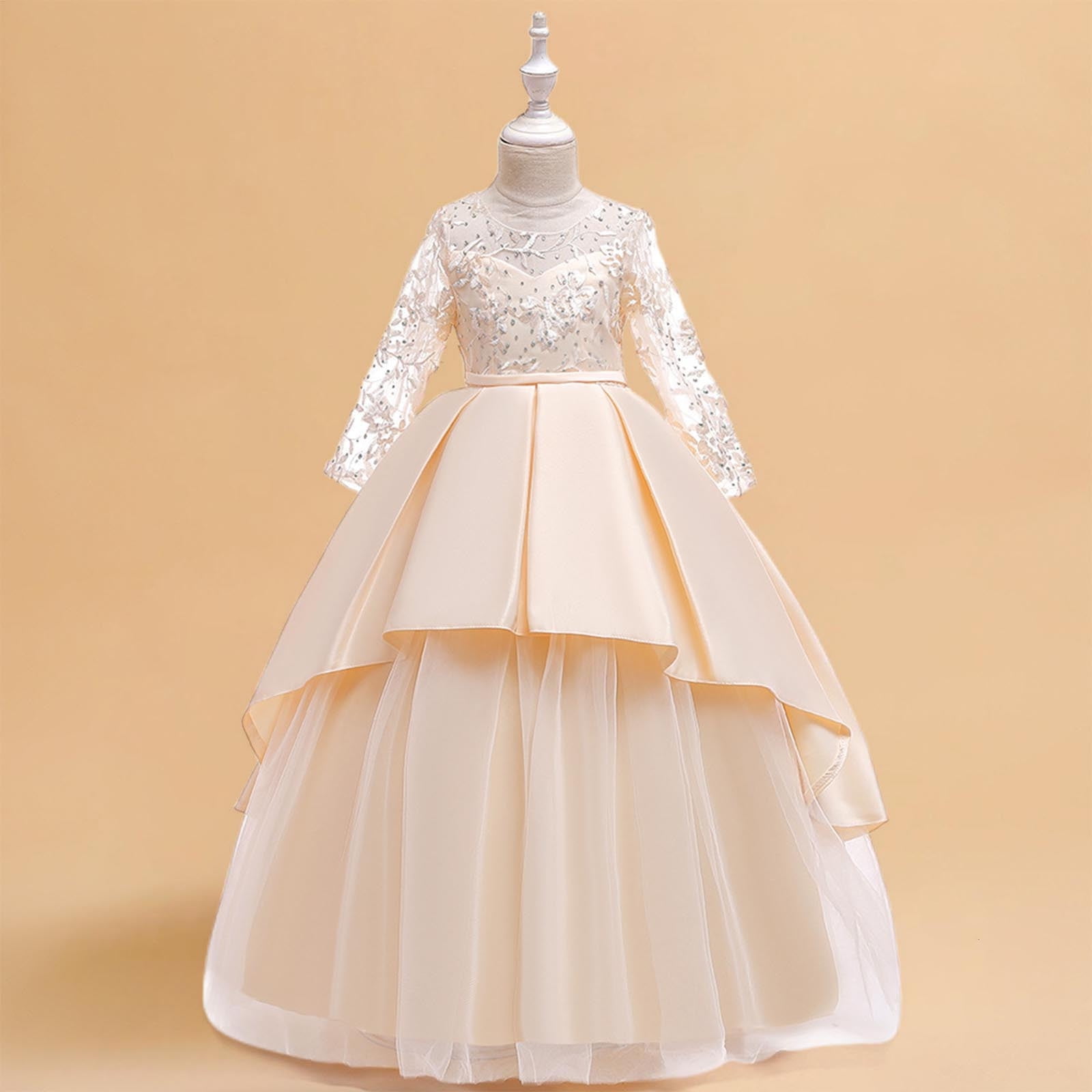 Babcutegg Embroidered Lace Dress, Long Sleeve Gown Solid Evening Dress ...