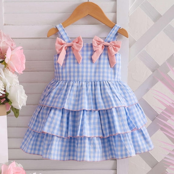 Babcutegg Girls’ Breathable Tartan Princess Dress With Delicate Bow ...