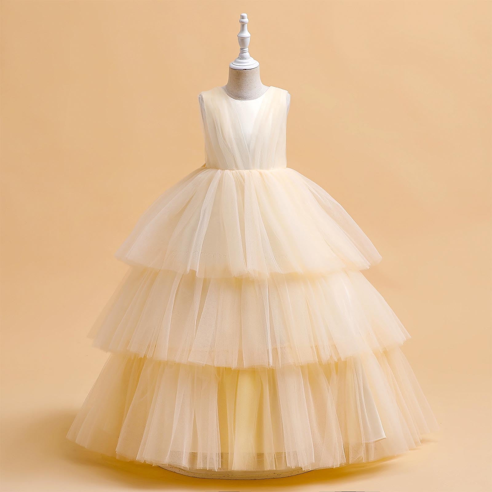 Babcutegg Girls' Formal Attire, Layered Pageant Gown Sheer Bow Dress ...