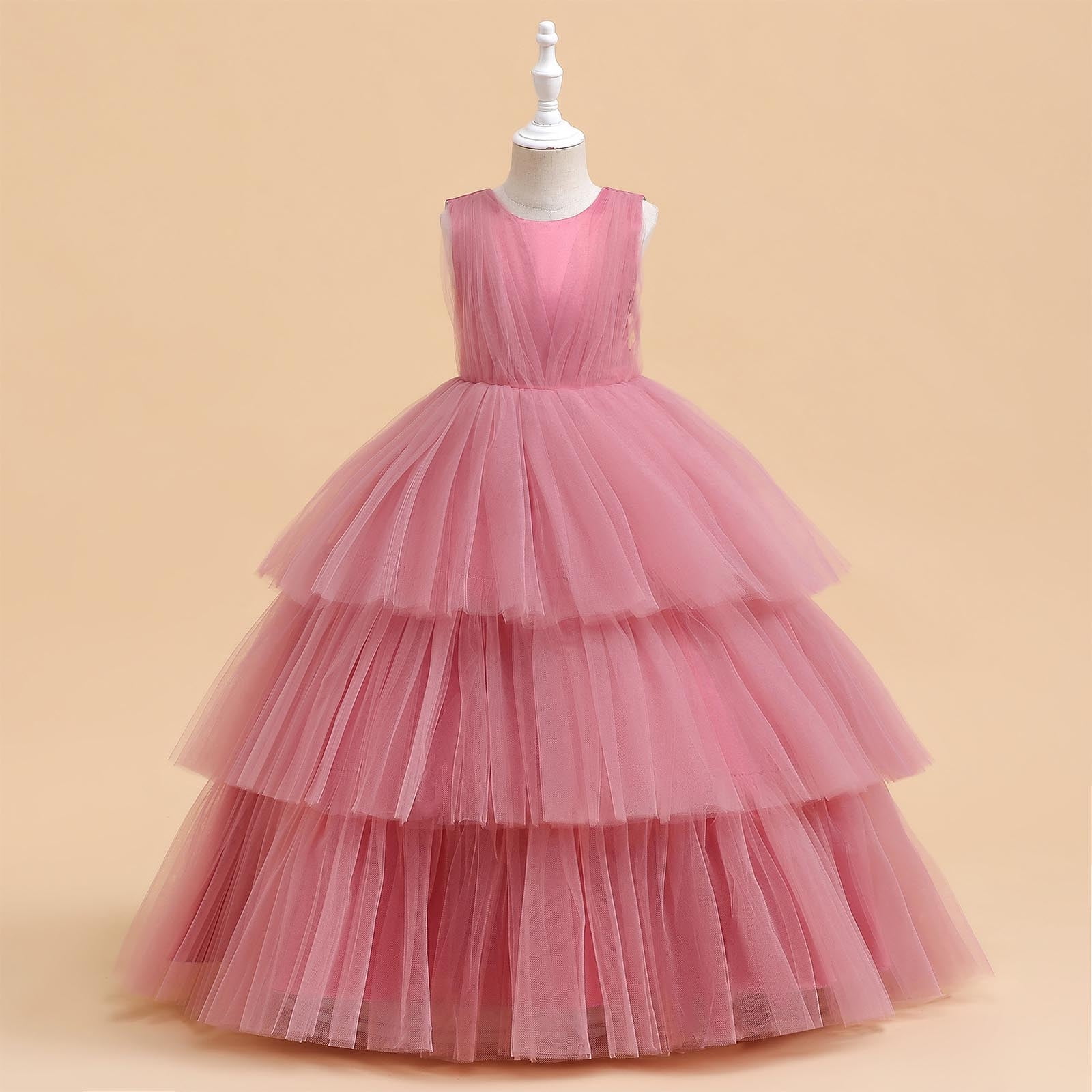 Babcutegg Girls' Formal Attire, Round Neck Skirt Layered Pageant Gown ...