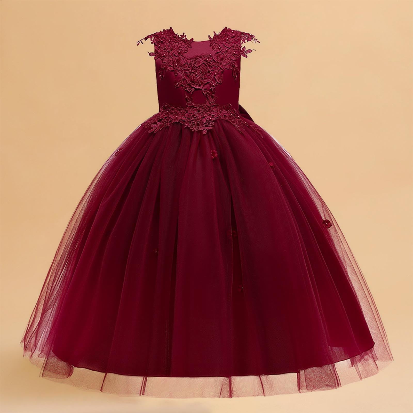 Babcutegg Girls Pageant Skirt, Strapless Applique Gown Soild Color ...