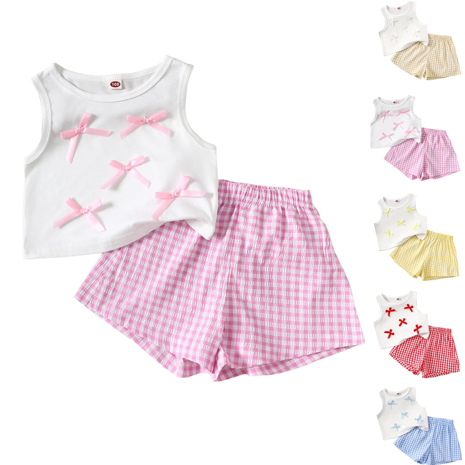 Babcutegg Girls Plaid Two-Piece Outfit – Sweet Bow Accent Sleeveless ...
