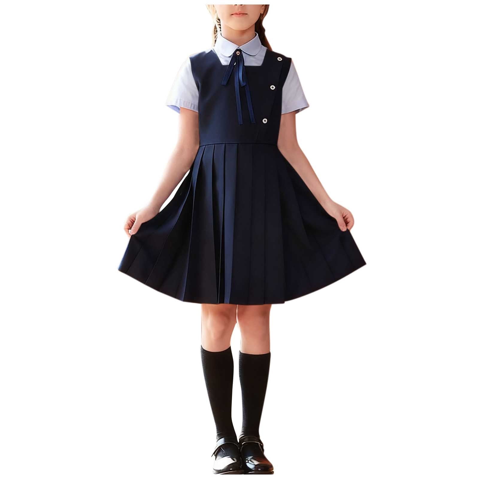 Babcutegg Girls School Uniform Set Campus Style Shirts&Dress&Necktie ...