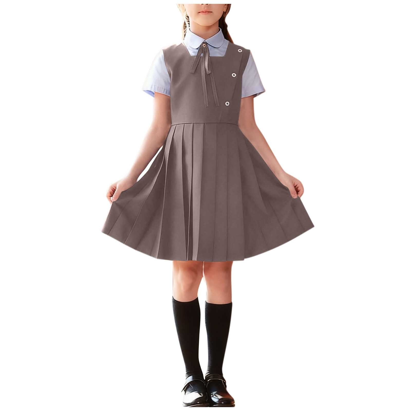 Babcutegg Girls School Uniform Set Elastic Waist Shirts&Dress&Necktie ...