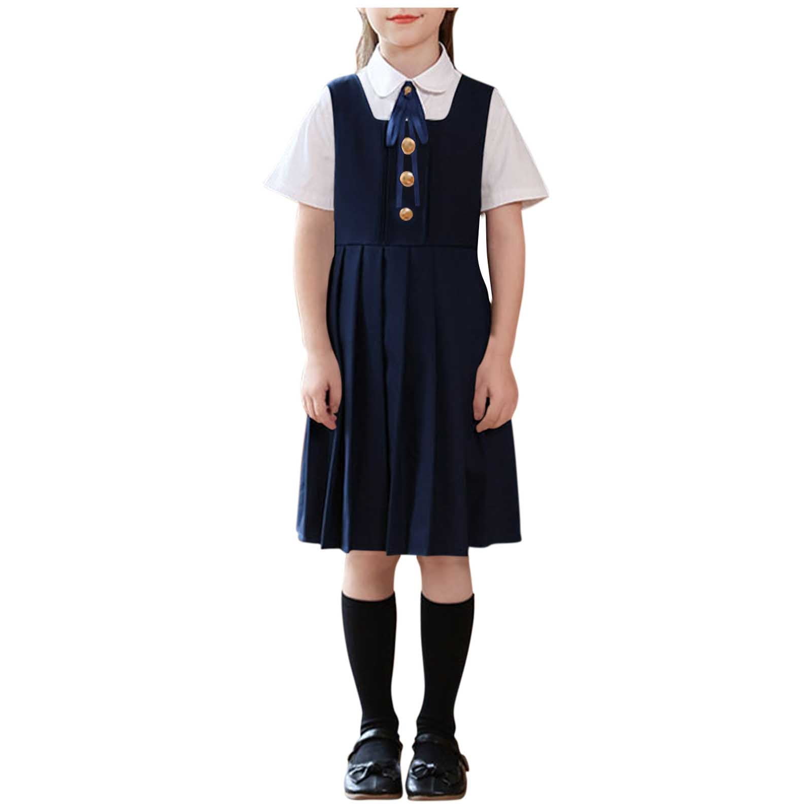Babcutegg Girls School Uniform Set Short Sleeve Elastic Waist Pleated ...
